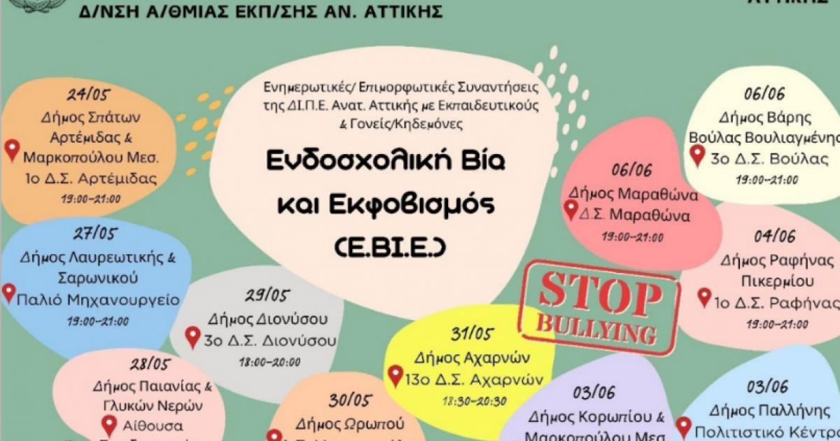 Ενδοσχολική βία και Εκφοβισμός»: Επιμορφωτικές συναντήσεις της ΔΙ.Π.Ε ...