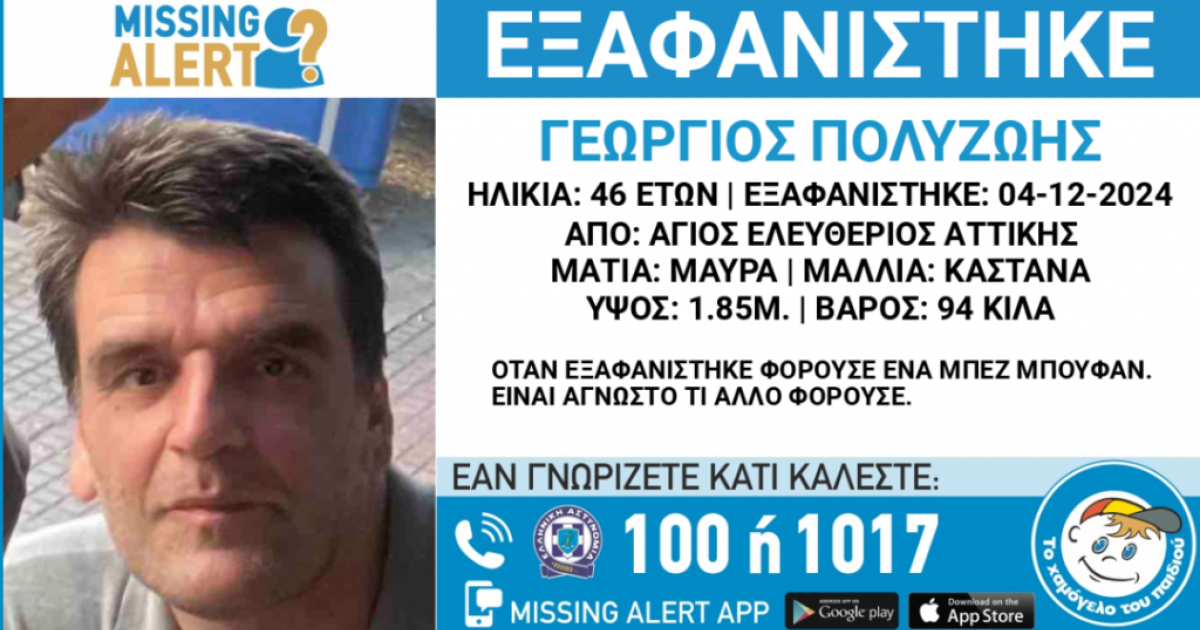 Συναγερμός στον Άγιο Ελευθέριο: Εξαφάνιση 46χρονου – Αγνοείται από τις 2 Δεκεμβρίου | Alfavita